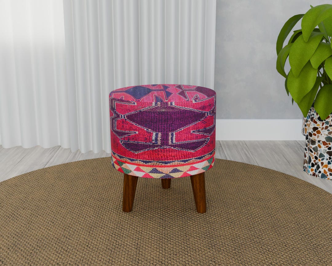 Colorful Decorative Round Pouf, Primitive Bench, Ottoman Pouf Stool ...