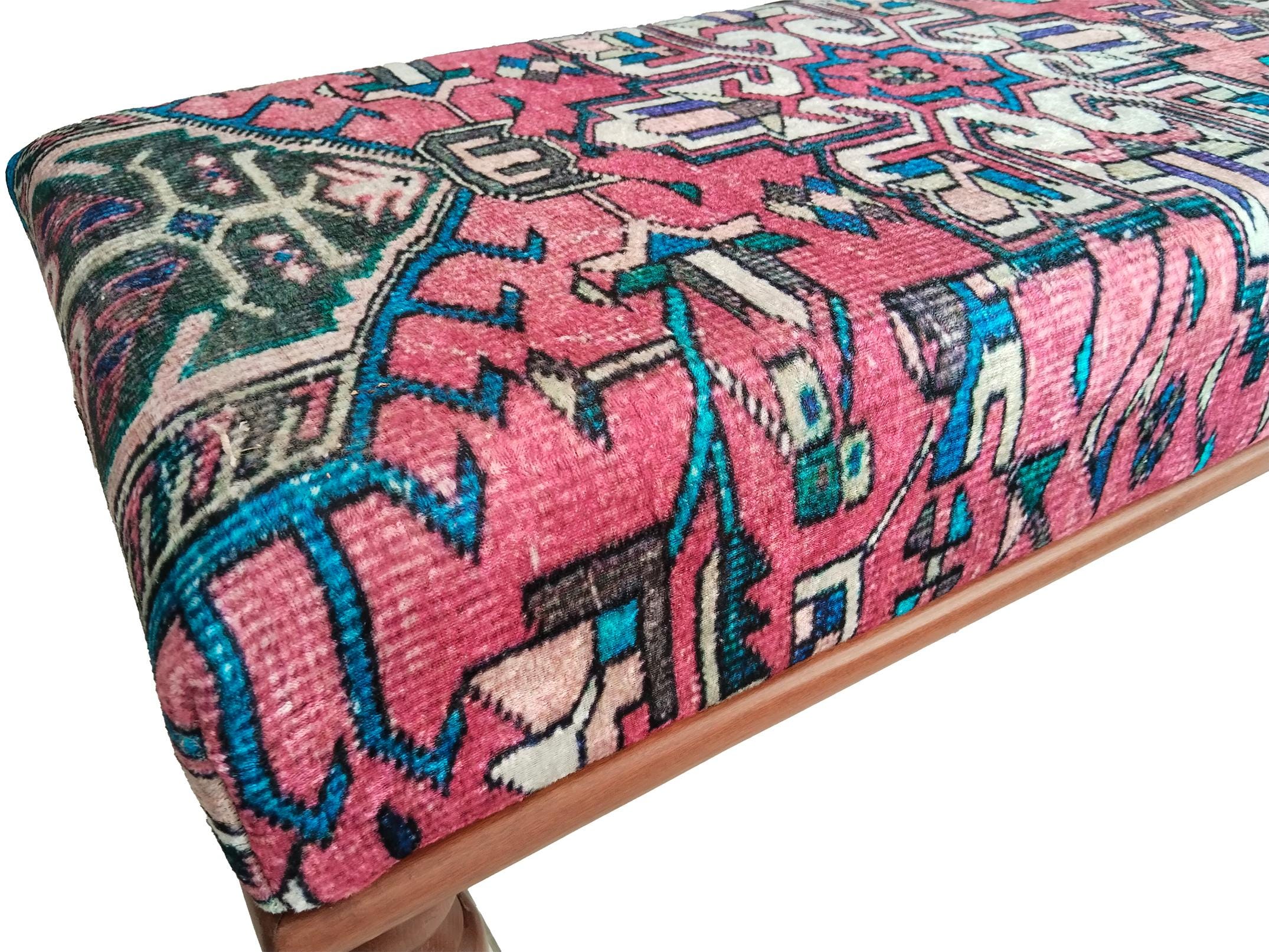 Nomadic Rug Bench, Wooden Legs Bench, Vanity Stool, Geometric Ottoman ...