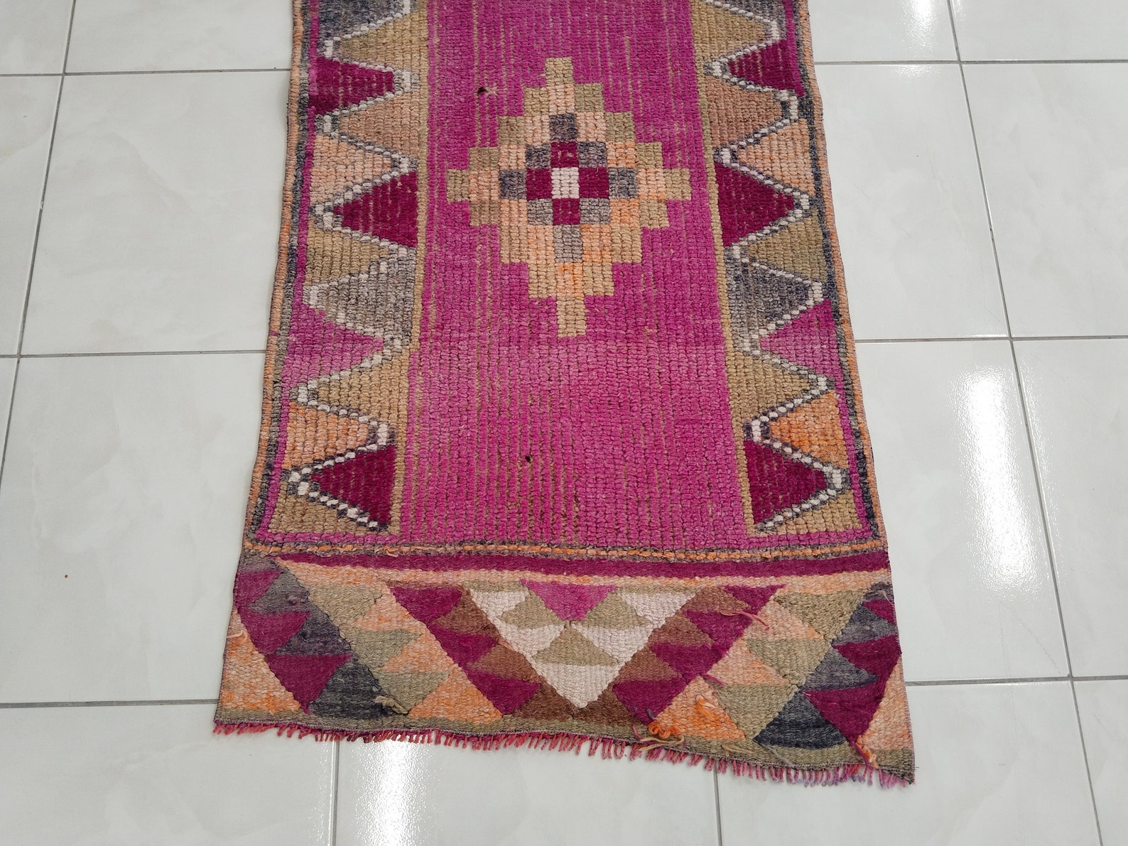 Long Size Rug, Pink Hallway Rug, Kitchen Rug,antique Rug, Worn Rug ...