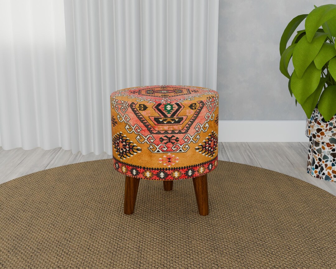 Ethnic Pattern Footstool, Bench for Accent, Bohemian Footstool, Home ...