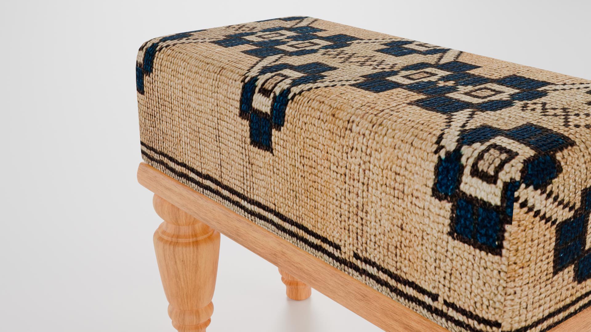 Navy Floral Stool, Nomadic Print Rug Bench, Lobby Bench, Small Bench ...