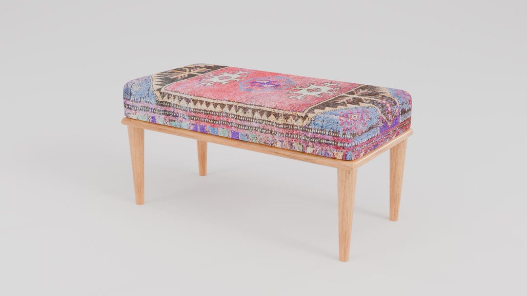 Pink Blue Unique Bench, Ethnic Rug Bench, Ottoman Stool, Moroccan Bench ...