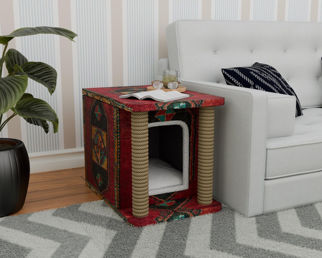 Red Cat House, Stylish Pet House, Cat Friendly Table, Custom Cat House ...