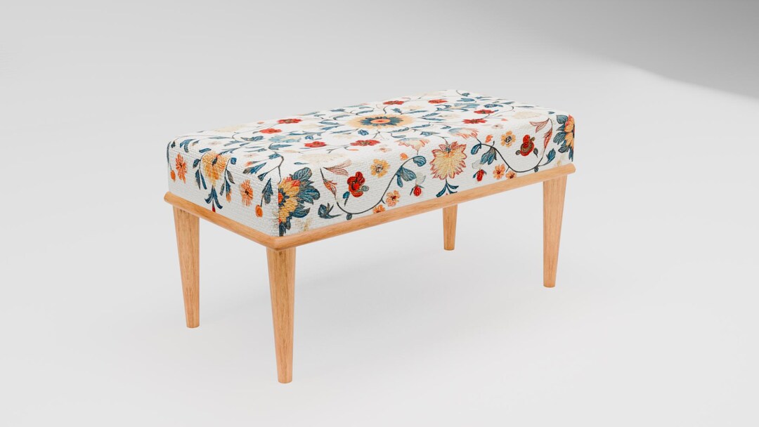 Botanical Print Bench, Daily Use Bench, Bench With Flowers, Functional ...