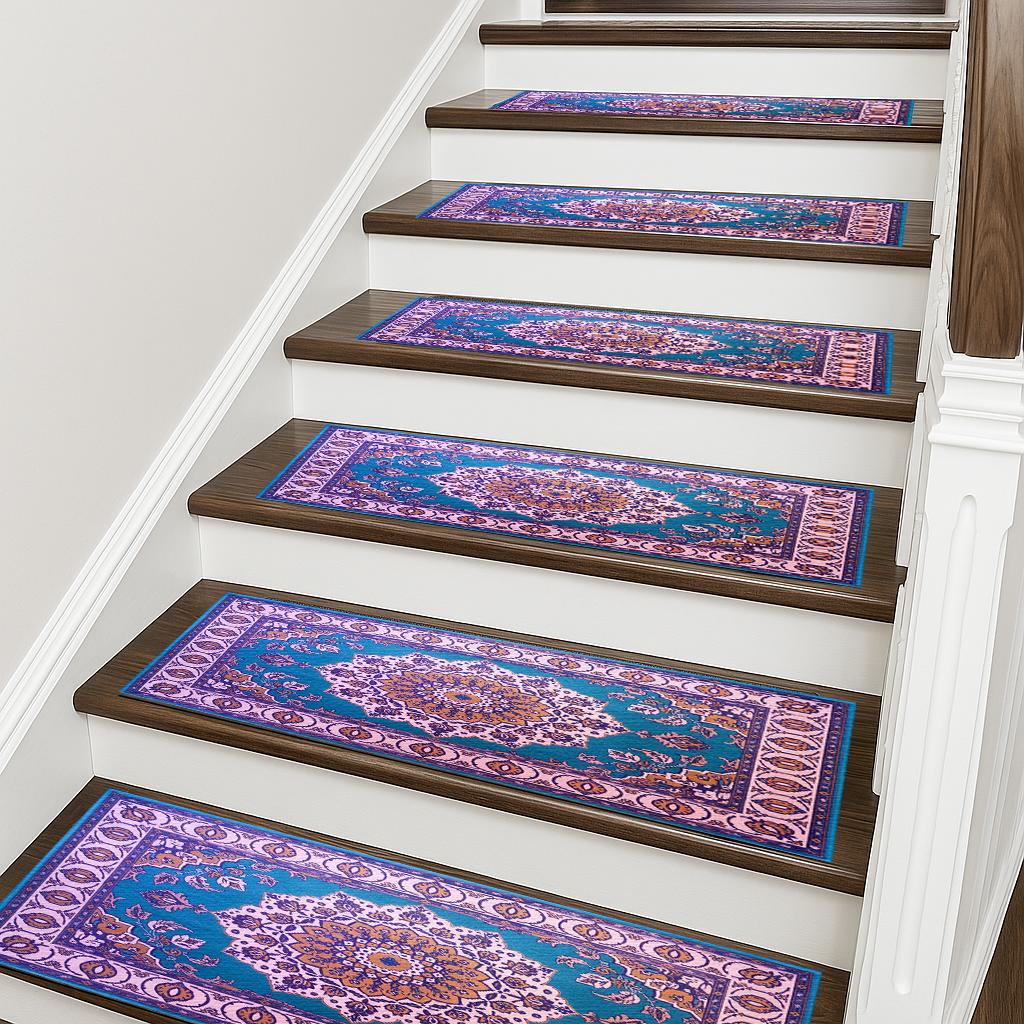Indigo Medallion Stair Mat, Pink Ethnic Step Pad, Bold Safety Decor, RS ...