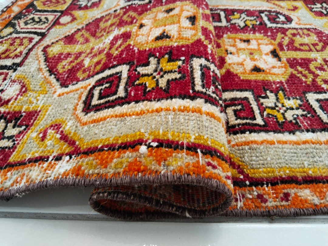 Authentic Mini Rug, Fire Colour Rug, Handmade Wool Rug, Turkish Vintage ...