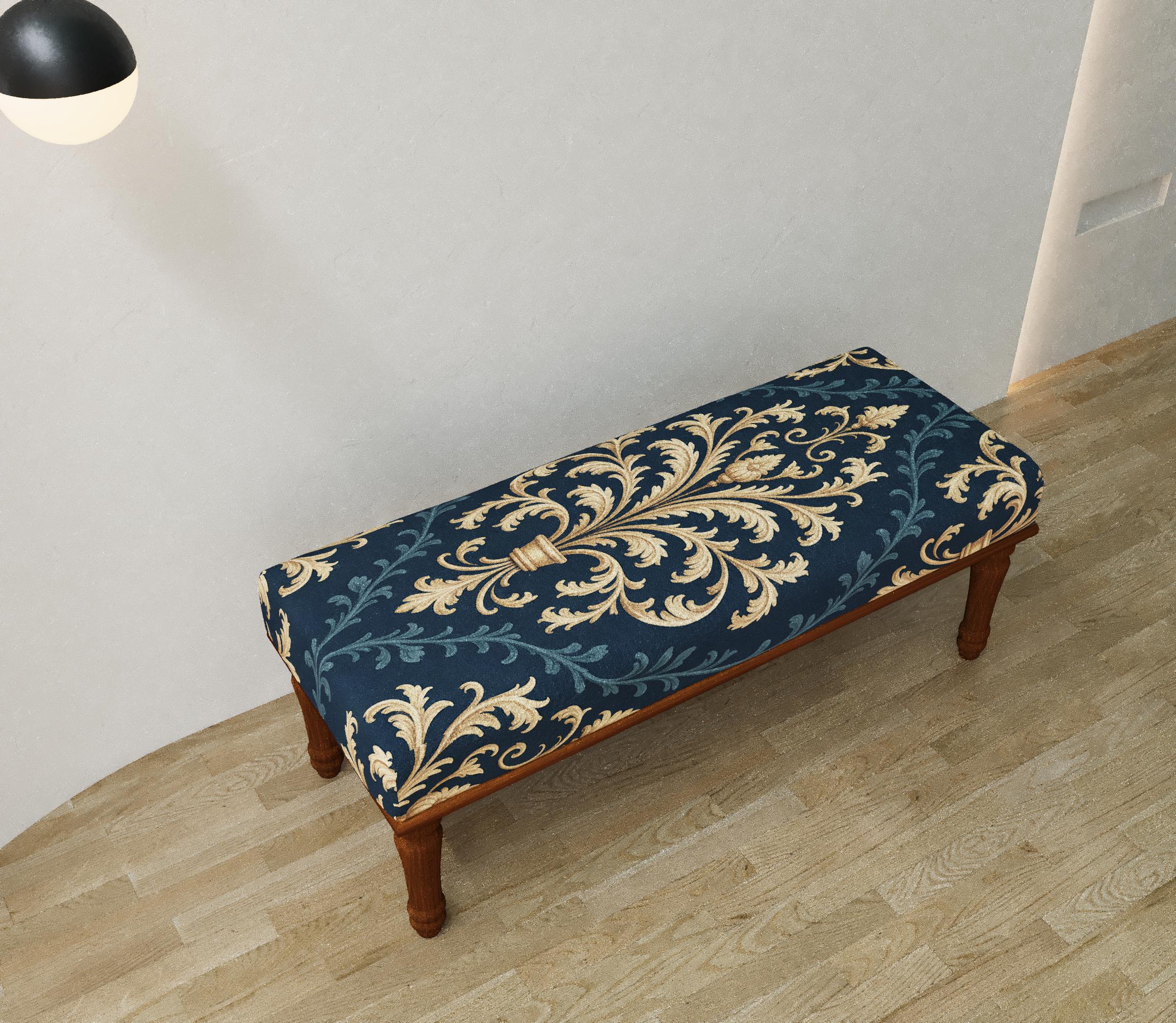 Classic Design Bench, Navy Blue Pouf, Accent Footstool, Decorative ...