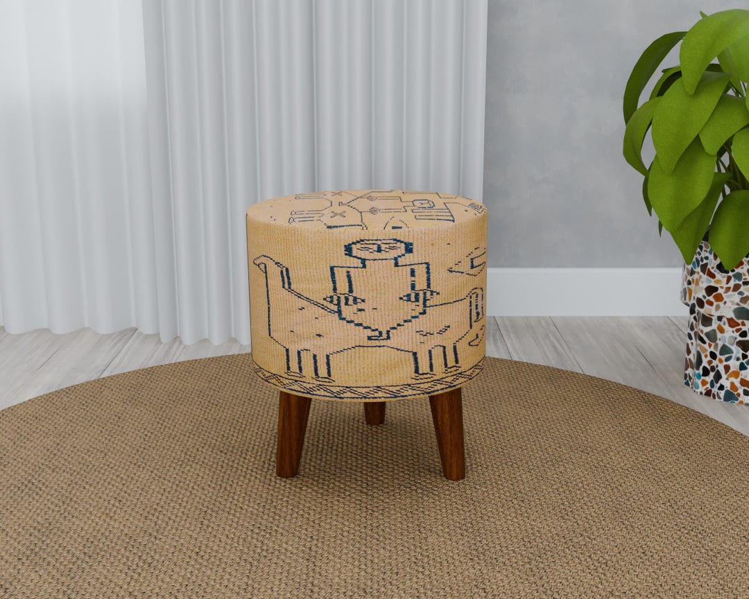 Human Figured Stool, Yellow Upholstered Pouf, Bench Plant Stand, Bench ...