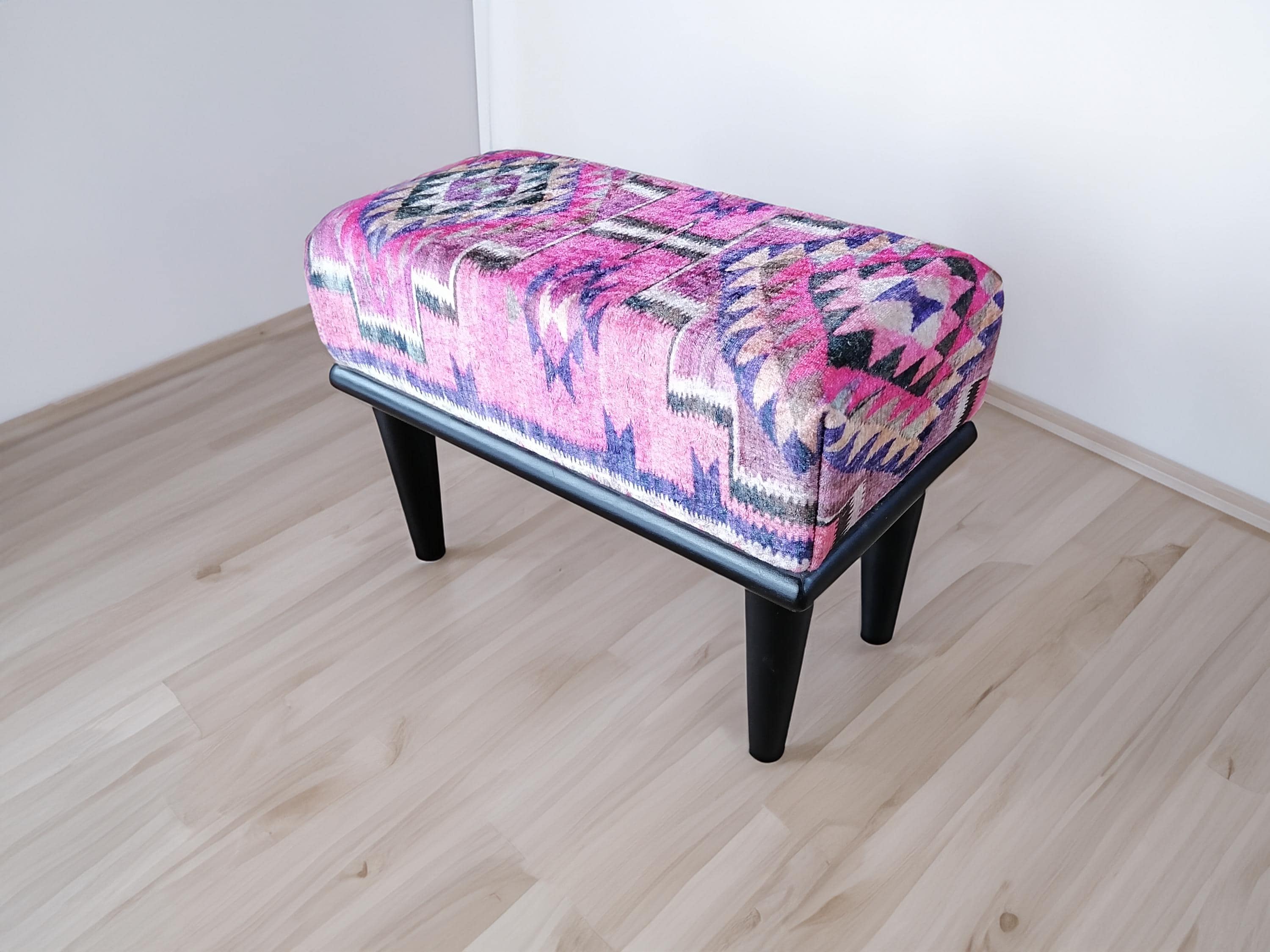 Tribal Pattern Stool, Kilim Ottoman, Vintage-inspired Stool, Decorative ...