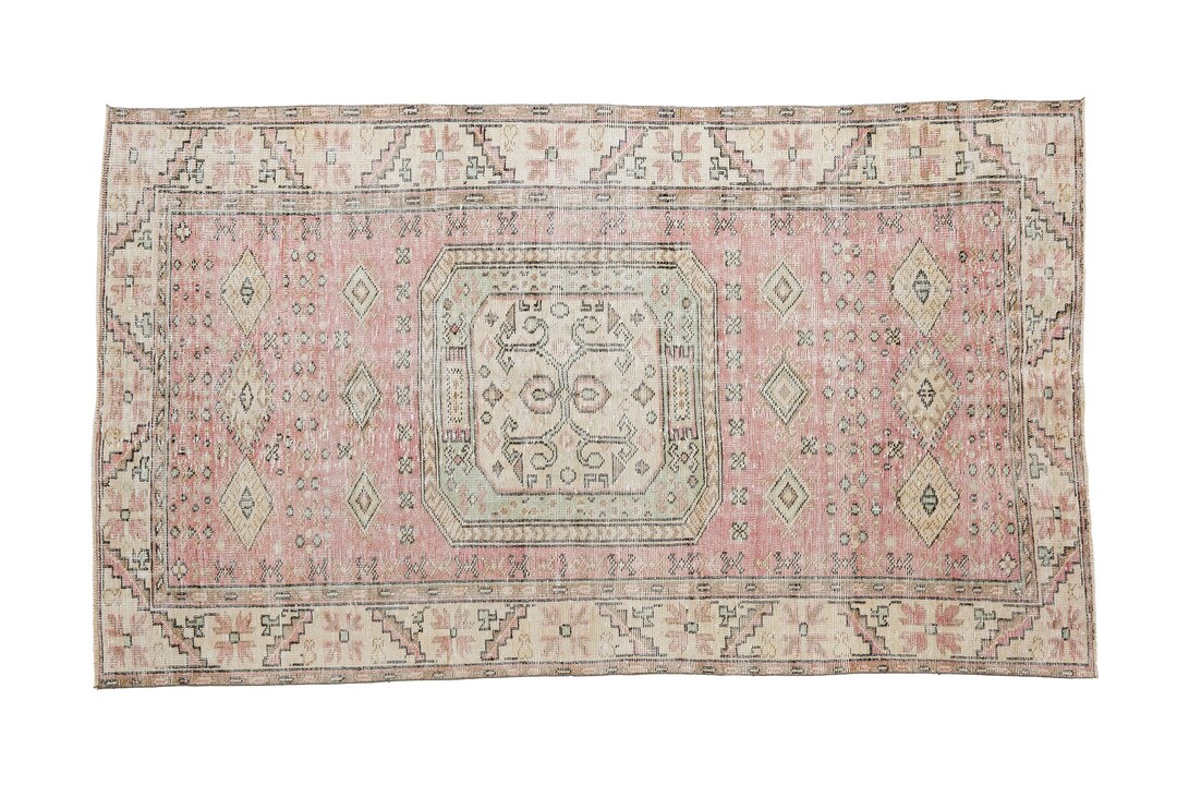 Pink Cream Rug, Pale Color Rug, Faded Rug, Low Pile Rug, Oriental Rug ...