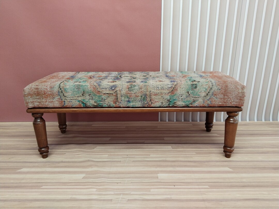 Vintage Rug Bench, Upholstered Ottoman, Pouf Stool, Closet Bench, Home ...