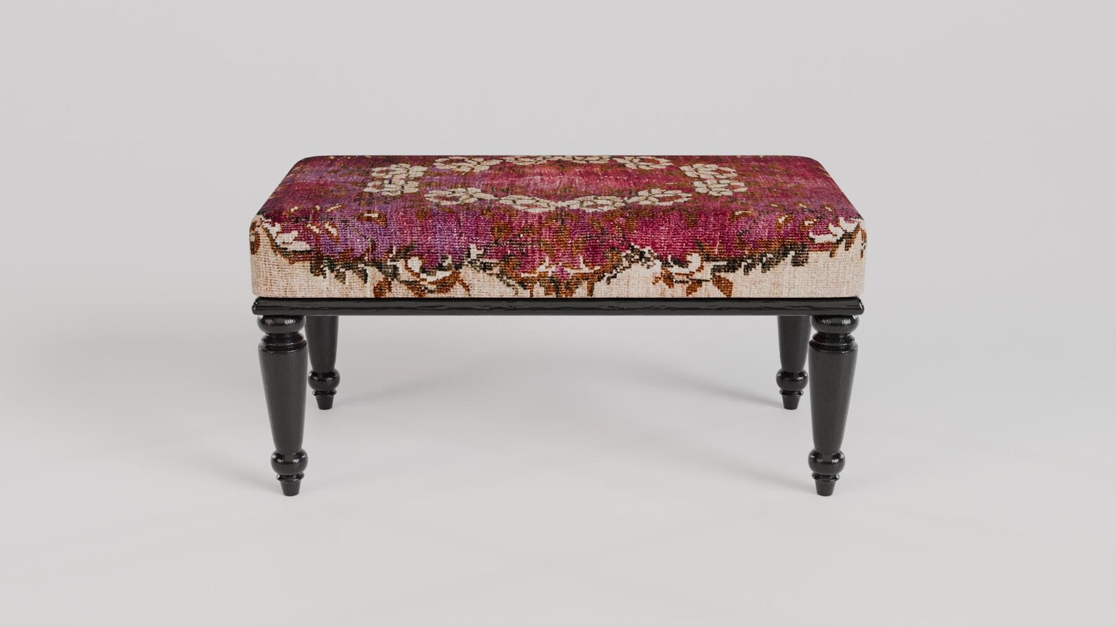 Burgundy Oriental Bench, Floral Rug Design, Victorian Bedroom Bench ...