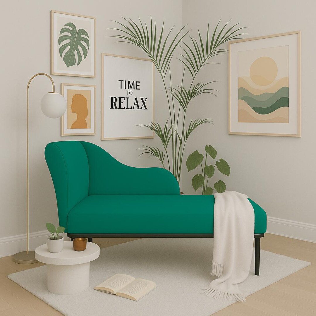 French Chaise Lounge, Moss Green Bench, Stylish Long Bench, Livingroom ...