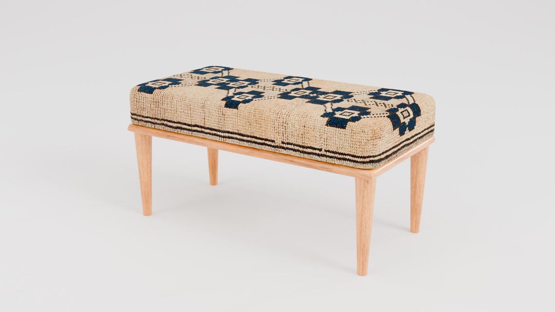 Navy Blue Bench, Nomadic Floral Bench, Kilim Rug Bench, Printed Rug ...