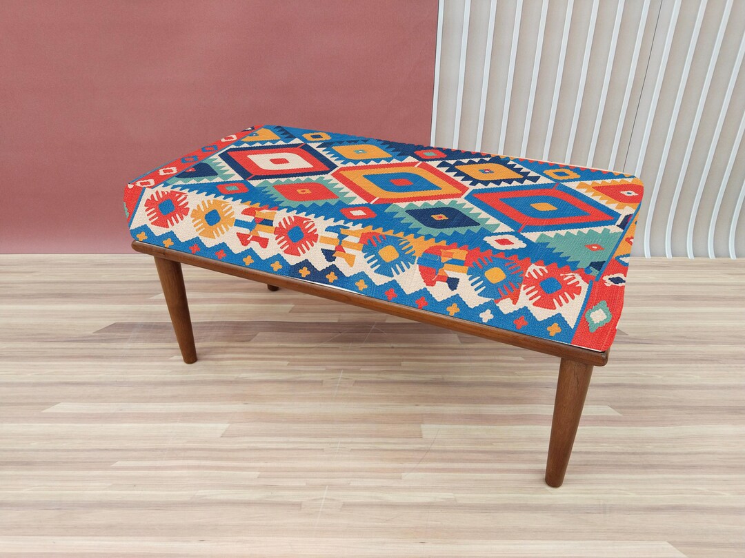 Kilim Pattern Bench, Housewarming Bench, Nomadic Bench, Pop Color ...