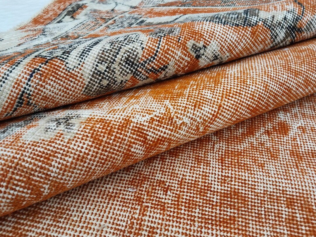 Rust Orange Rug, Low Pile Turkish Rug, Wool Pile Rug, Vintage Oushak ...