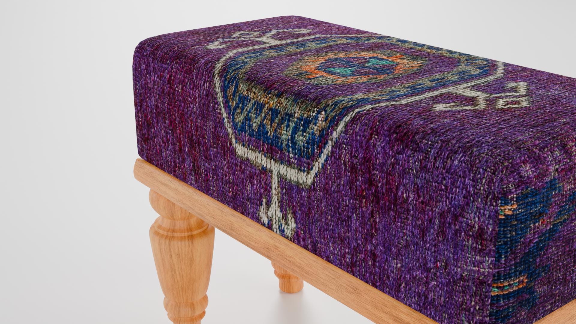 Purple Tiny Bench, Outdoor Bench, Print Kilim Bench, Vintage Style ...