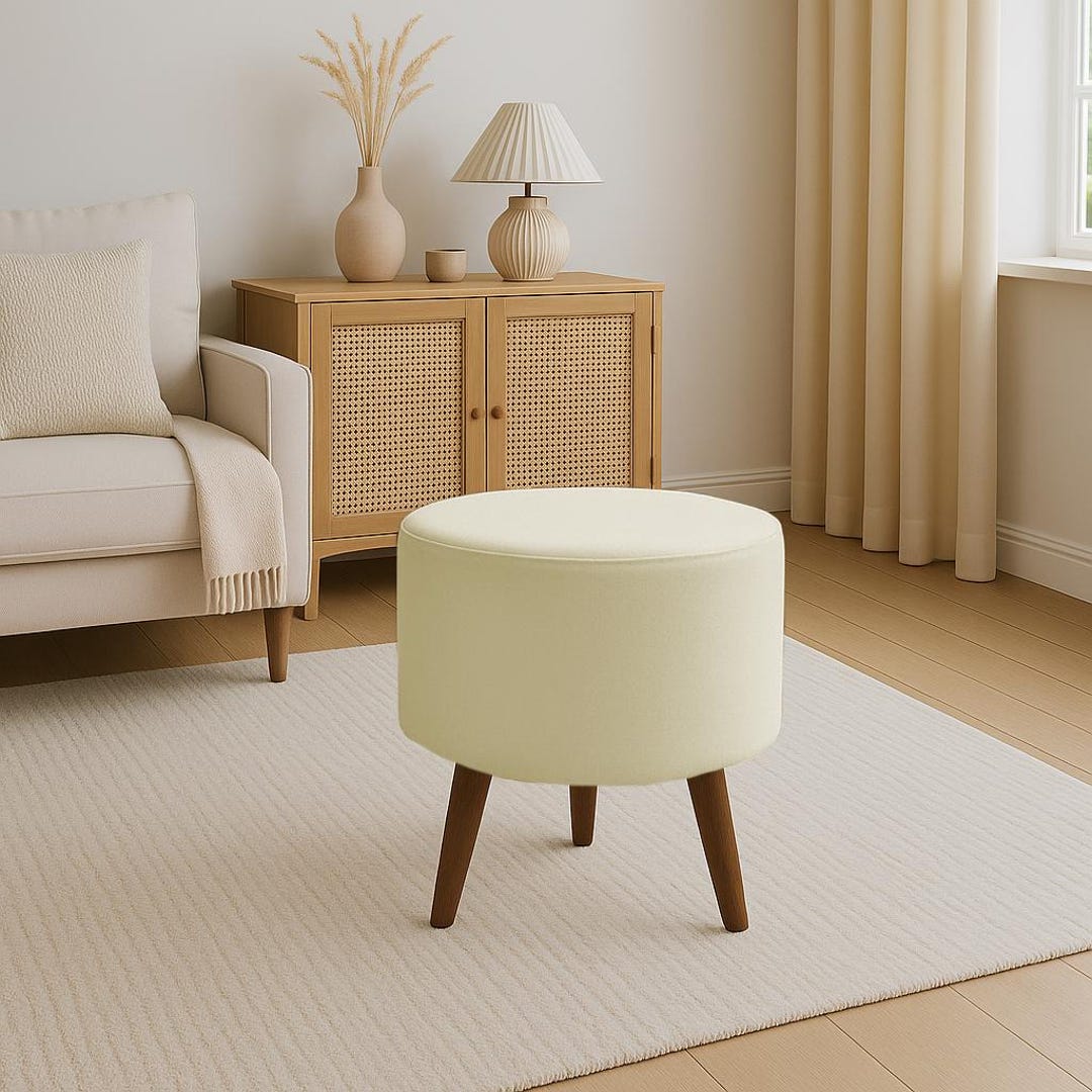 Handmade Footstool, Round Ottoman Bench, Ivory Footrest, Entryway Seat ...