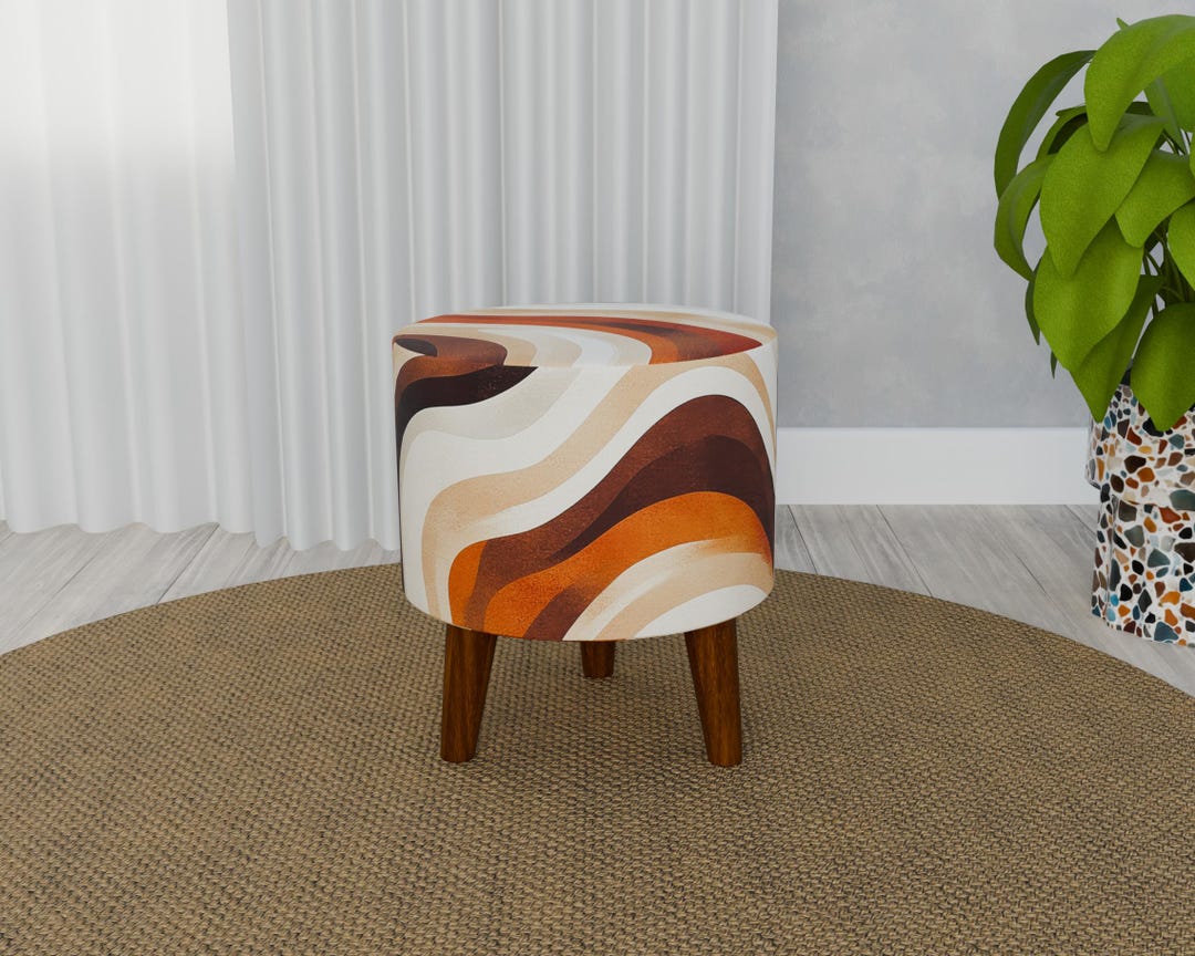 Retro Ottoman, Wavy Pattern Stool, Mid Century Pouf, Vintage Modern ...