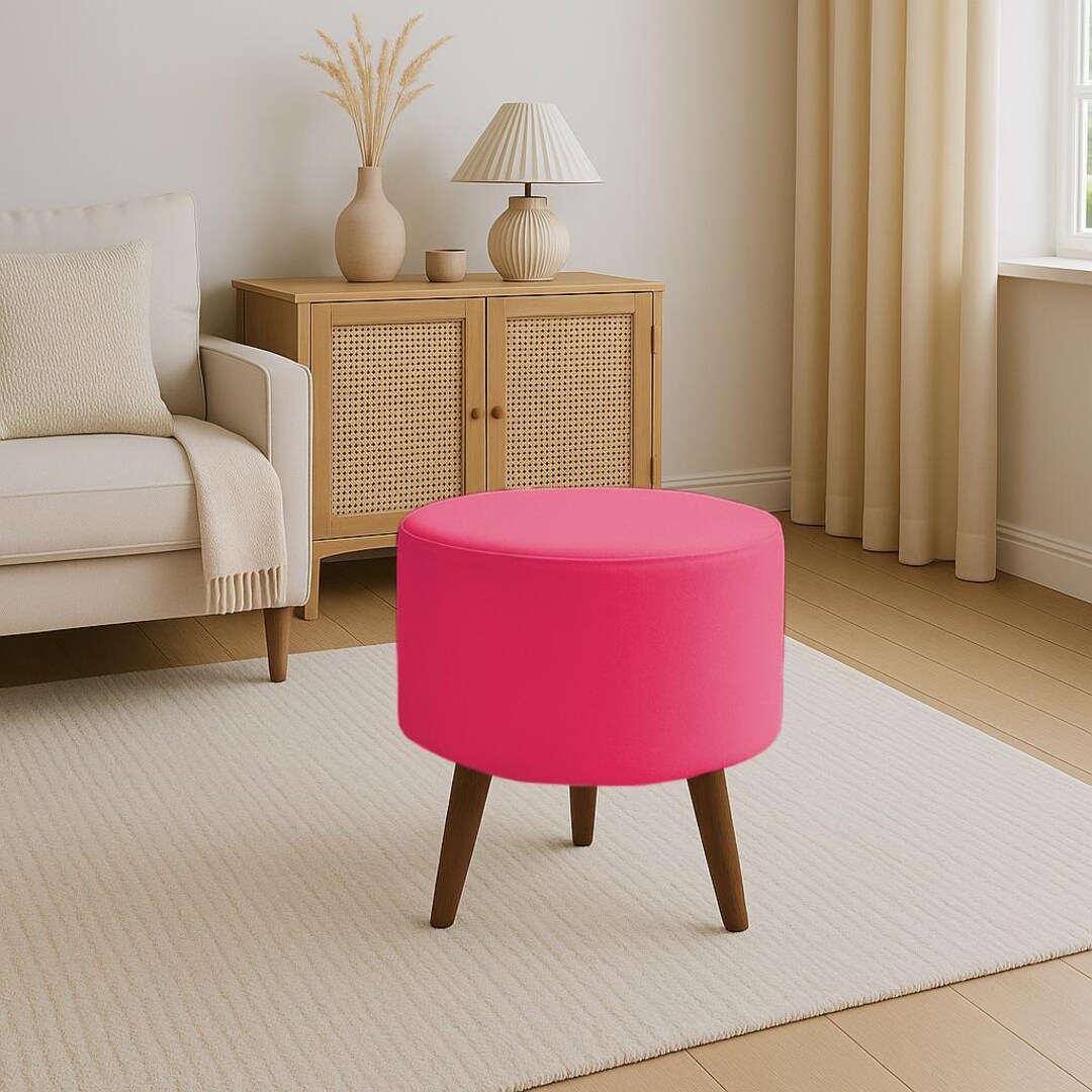 Small Footstool, Accent Furniture, Round Footrest, Hot Pink Pouf Stool ...