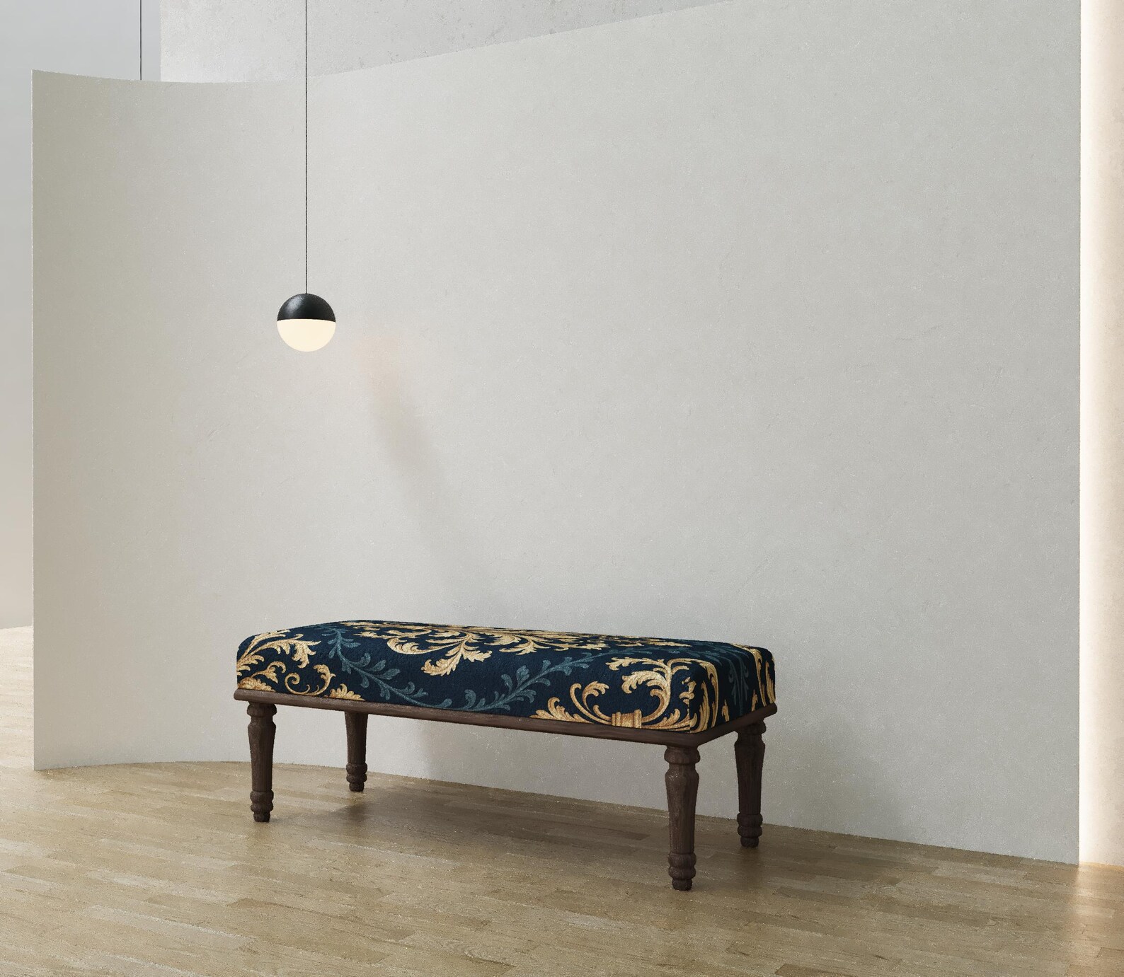 Classic Design Bench, Navy Blue Pouf, Accent Footstool, Decorative ...