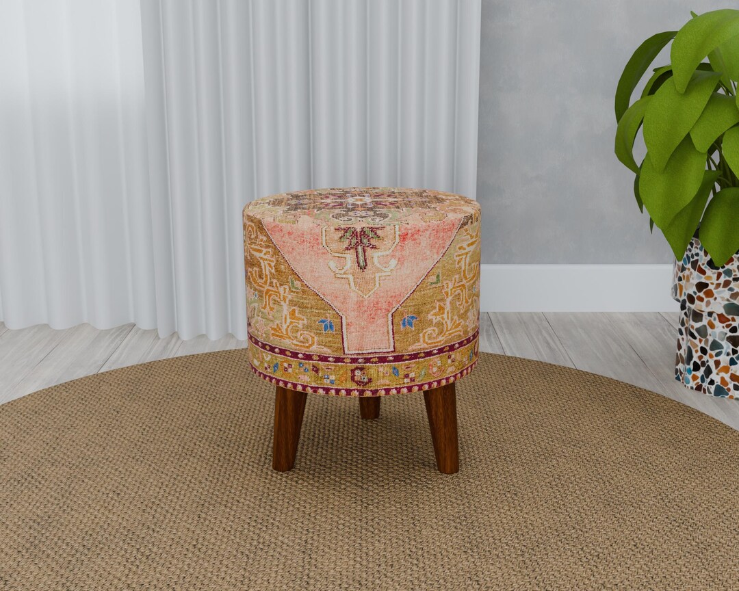 Vintage Style Bench, Ottoman Round Pouf, Glamory Footstool, Retro Shoe ...