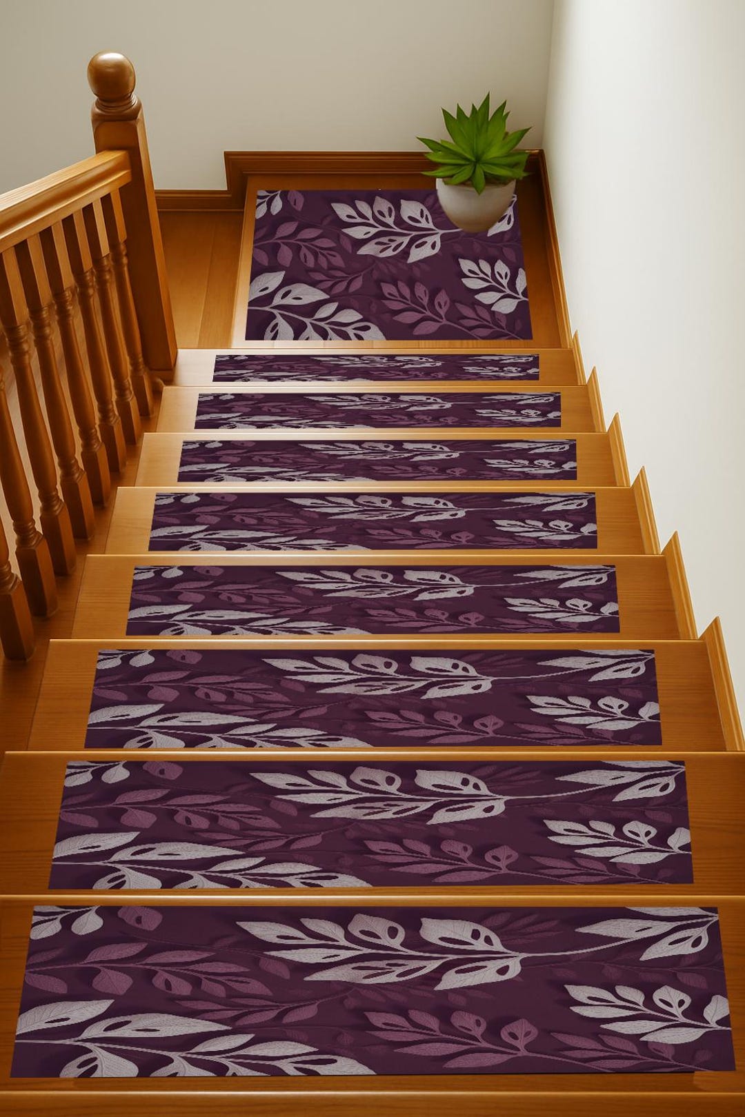 Royal Purple Rug, Leaf Pattern Mat, Chic Stair Decor, Glamory Step Pad ...