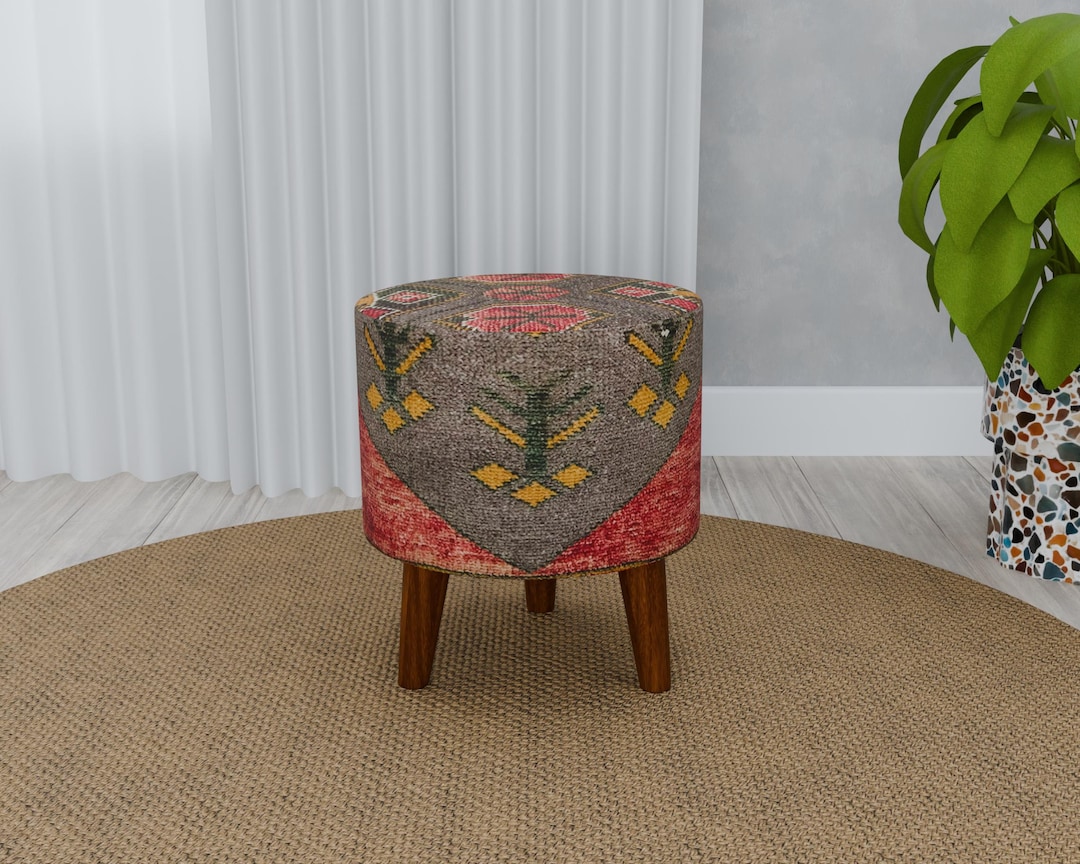 Oriental Design Pouf, Blush Red Stool, Ottoman French Table, Regular Footstool, Classic Pouf ...