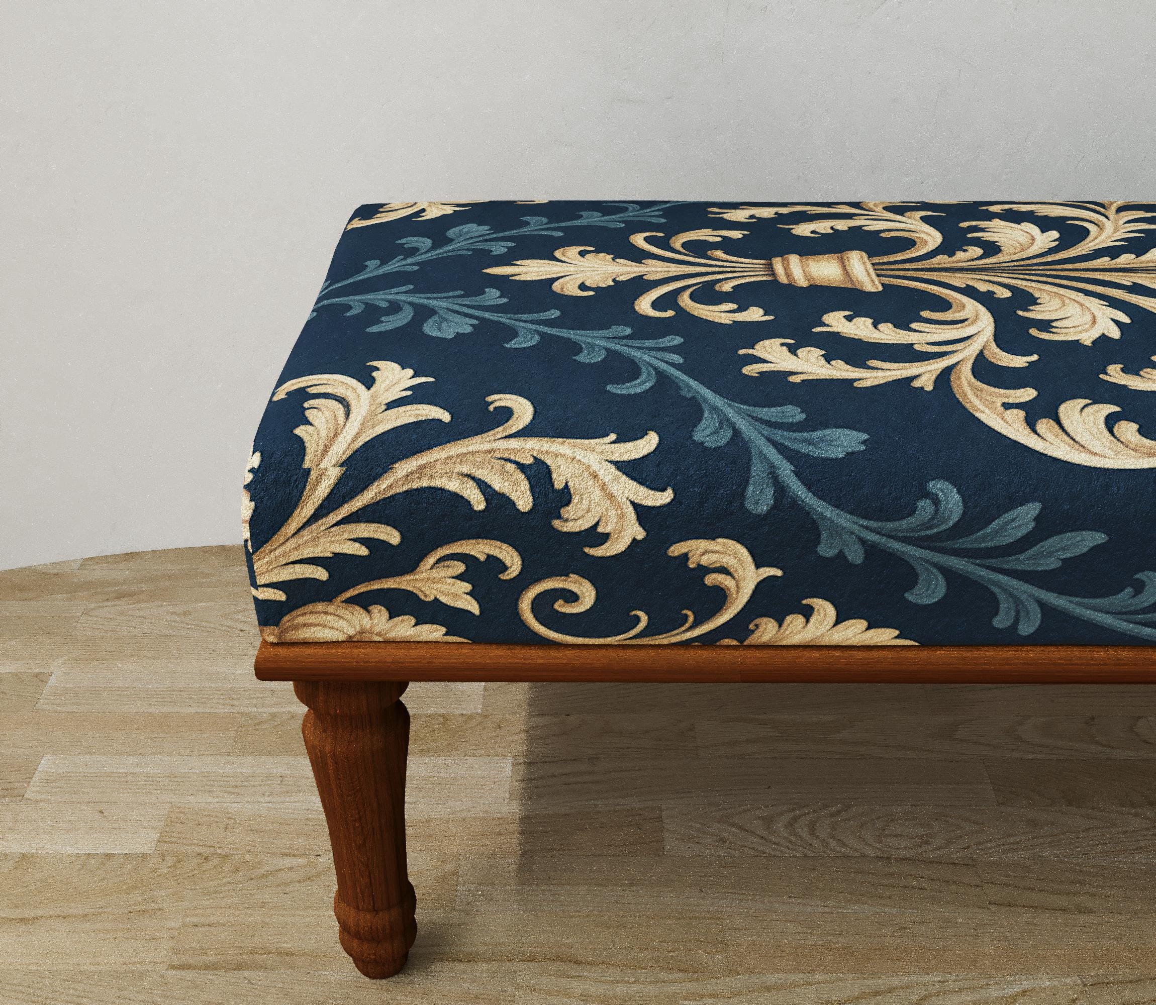 Classic Design Bench, Navy Blue Pouf, Accent Footstool, Decorative ...