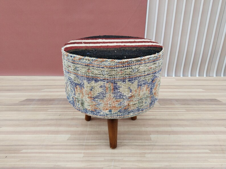 Round Ottoman Bench, Gothic Vintage Pouf, Decorative Footstool ...
