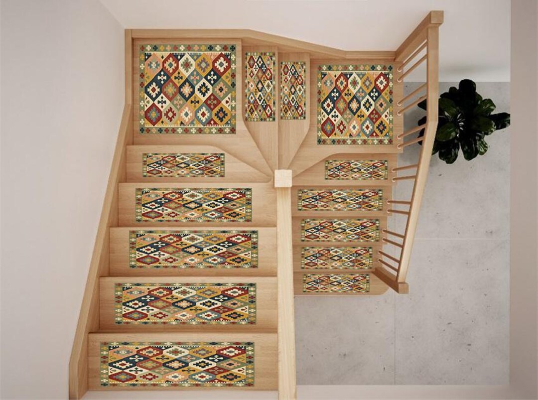 Kilim Pattern Mat, Colorful Stair Pad, Diamond Shape Design Mat ...