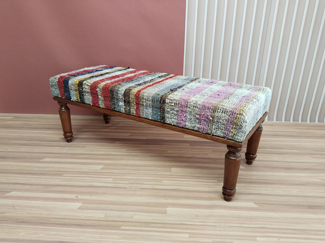 Kilim Ottoman Bench, Vintage Rug Bench, Striped Bench, Colorful Bench ...