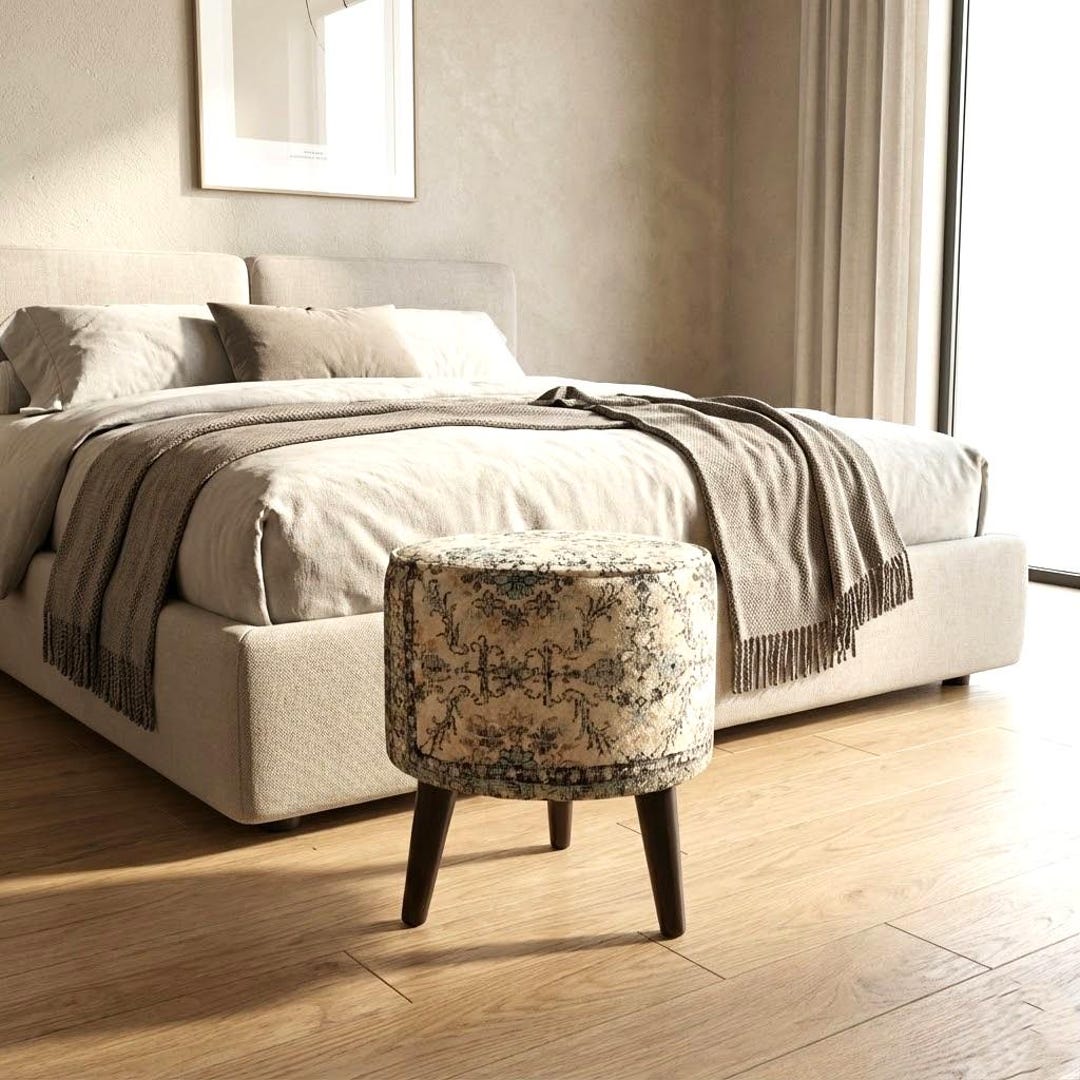 Stylish Pouf, Rustic Ottoman Bench, Earth Tone Bench, Kitchen Pouf ...