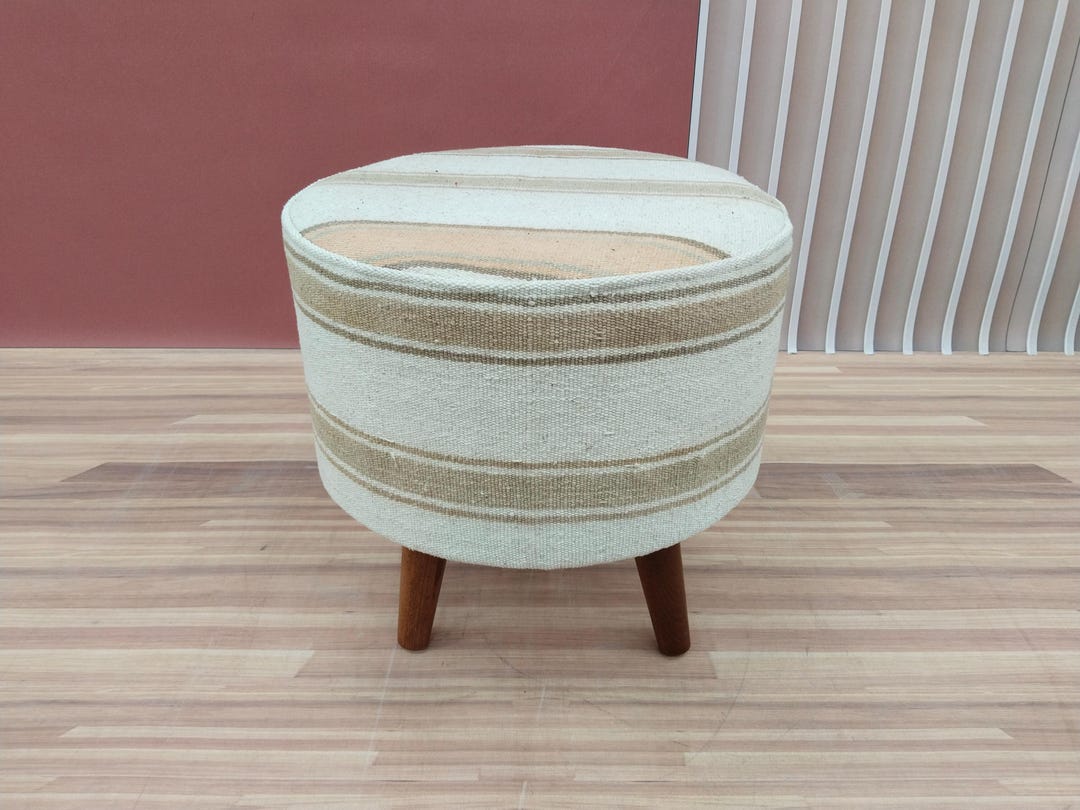 Front Door Pouf, Neutral Footrest, Vanity Pouf Stool, Unique Round ...