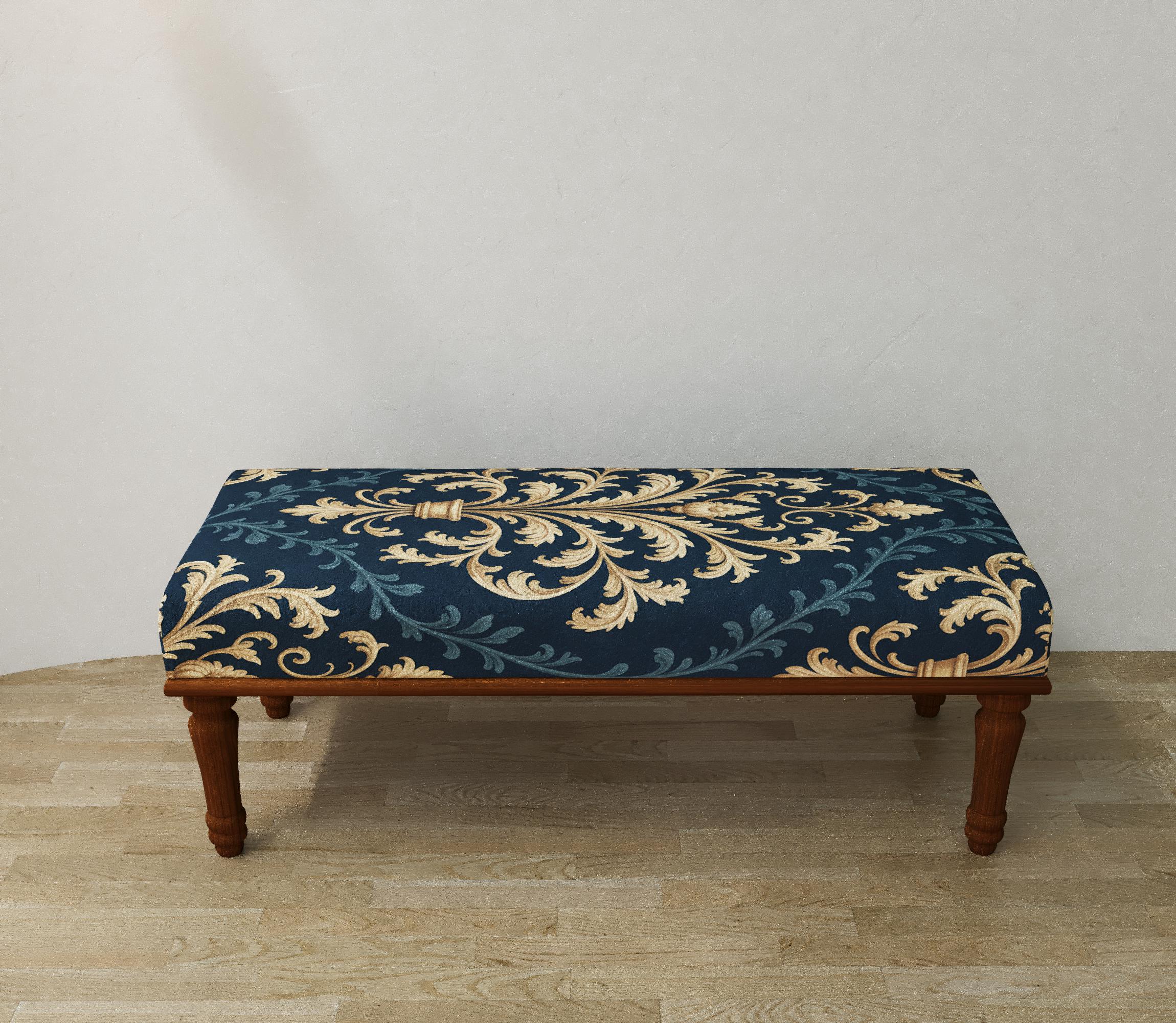 Classic Design Bench, Navy Blue Pouf, Accent Footstool, Decorative ...