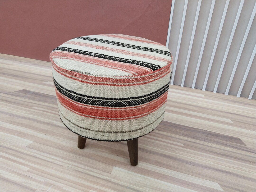 Utility Footstool, Striped Round Bench, Bedroom Pouf, Farmhouse Stool ...