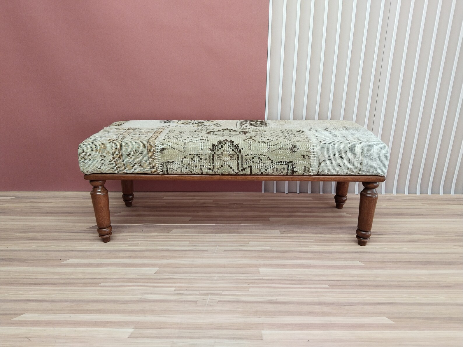 Green Turkish Rug Bench, Handmade Ottoman Bench, Dining Bench, Wood ...
