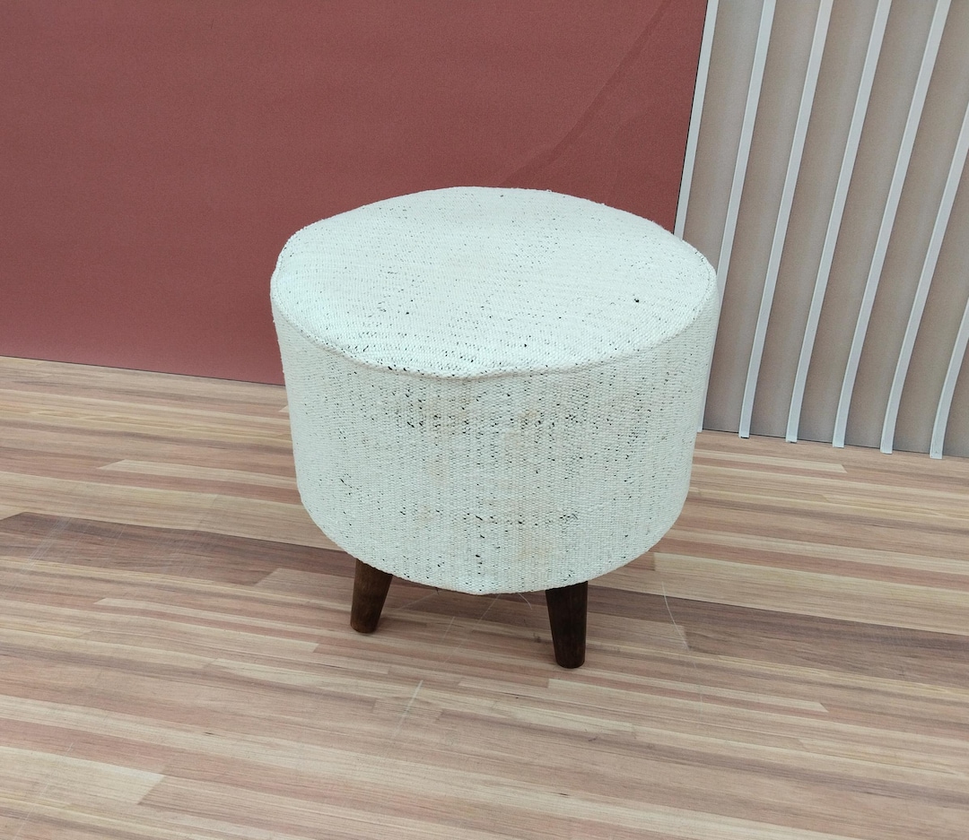 Antique Pouf Stool, Rustic Round Bench, Handmade Footstool, Woven ...
