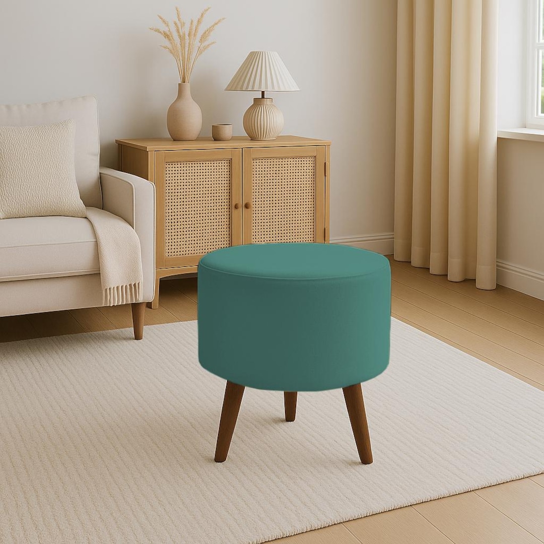 Teal Sitting Bench, Telephone Stand, Soft Cushioned Pouf, Rustic Pouf ...