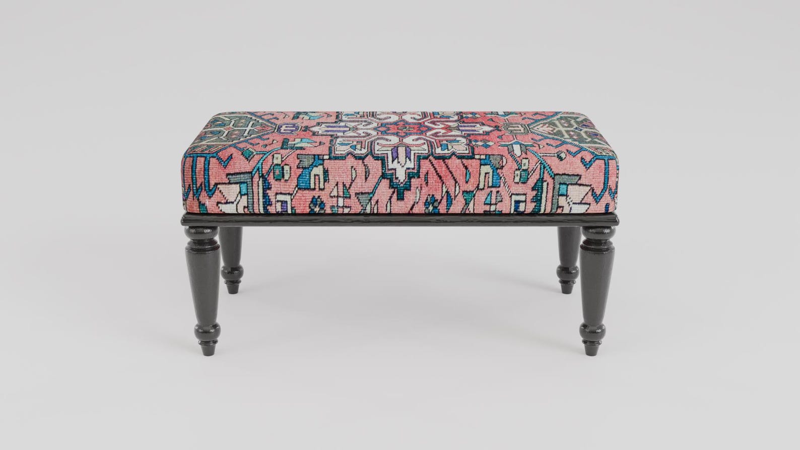 Nomadic Rug Bench, Wooden Legs Bench, Vanity Stool, Geometric Ottoman ...
