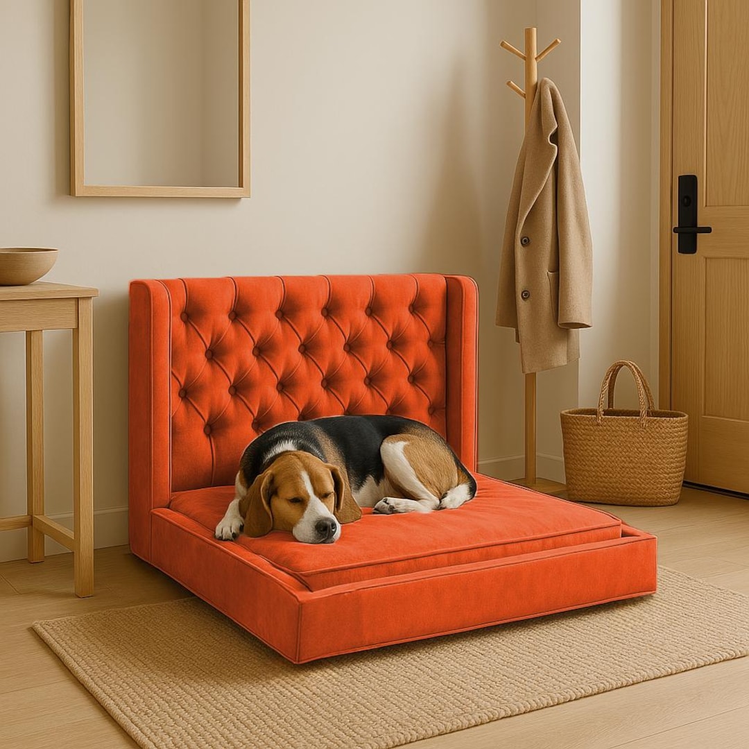 Burnt Orange Dog Bed, Autumn Tone Pet Sofa, Elegant Dog Lounge ...