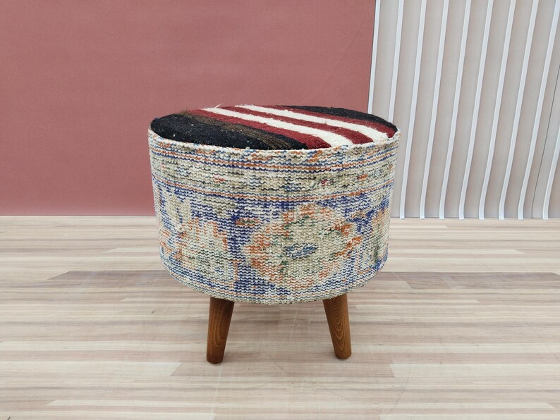 Round Ottoman Bench, Gothic Vintage Pouf, Decorative Footstool ...