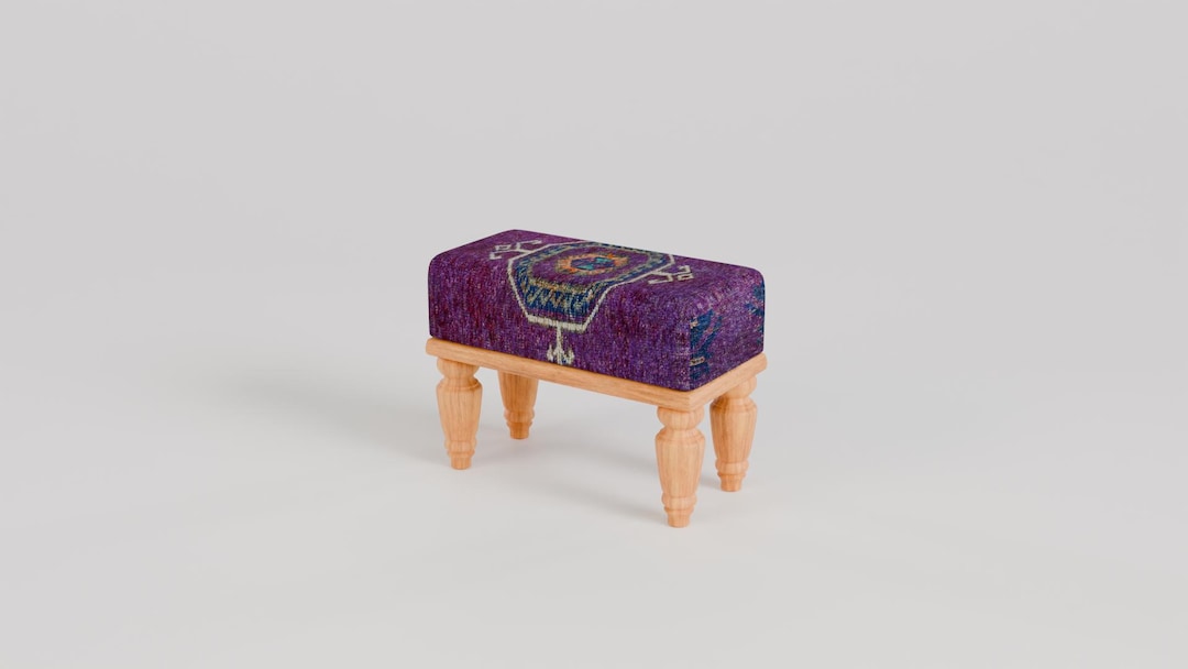 Purple Tiny Bench, Outdoor Bench, Print Kilim Bench, Vintage Style ...