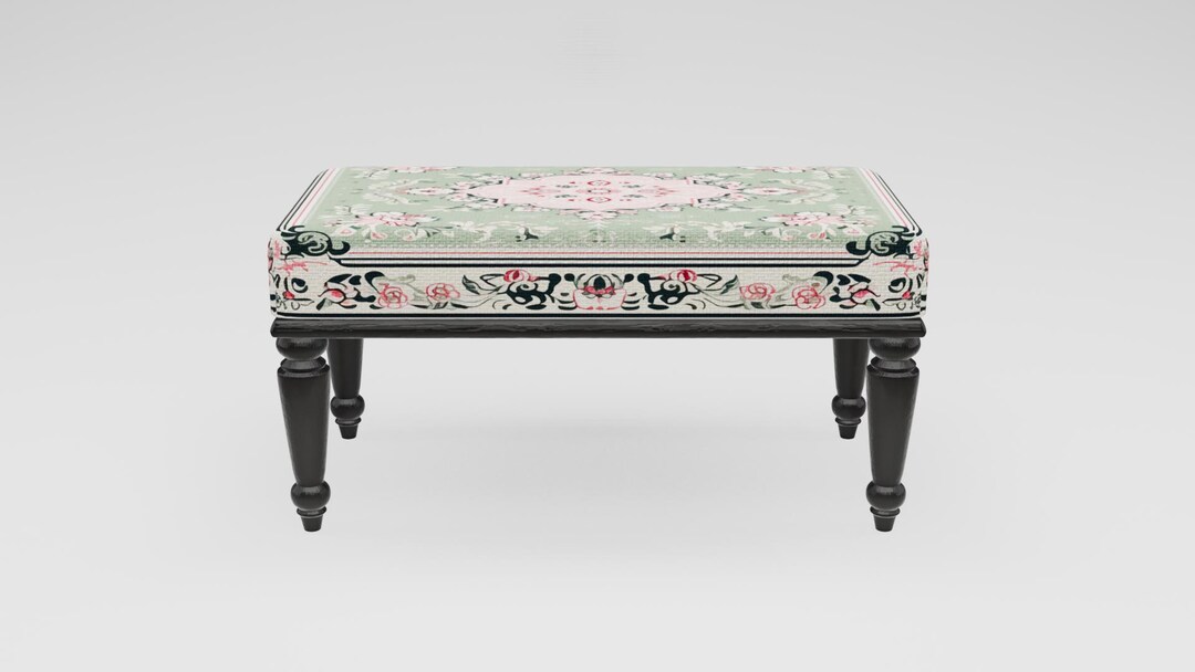 Green Color Modern Bench, Rose Figured Bench, Wood Piano Bench, Home ...