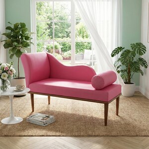 Hot Pink Accent Seat, Wooden Lounge Chair, Cozy Home Decor, Modern ...