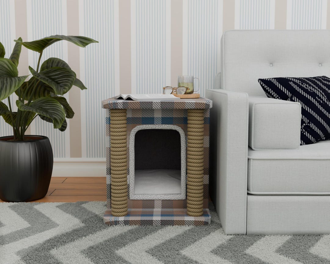 Chequer Print Cat House, Upholstered Cat Bed, Cushion Cat Bed ...