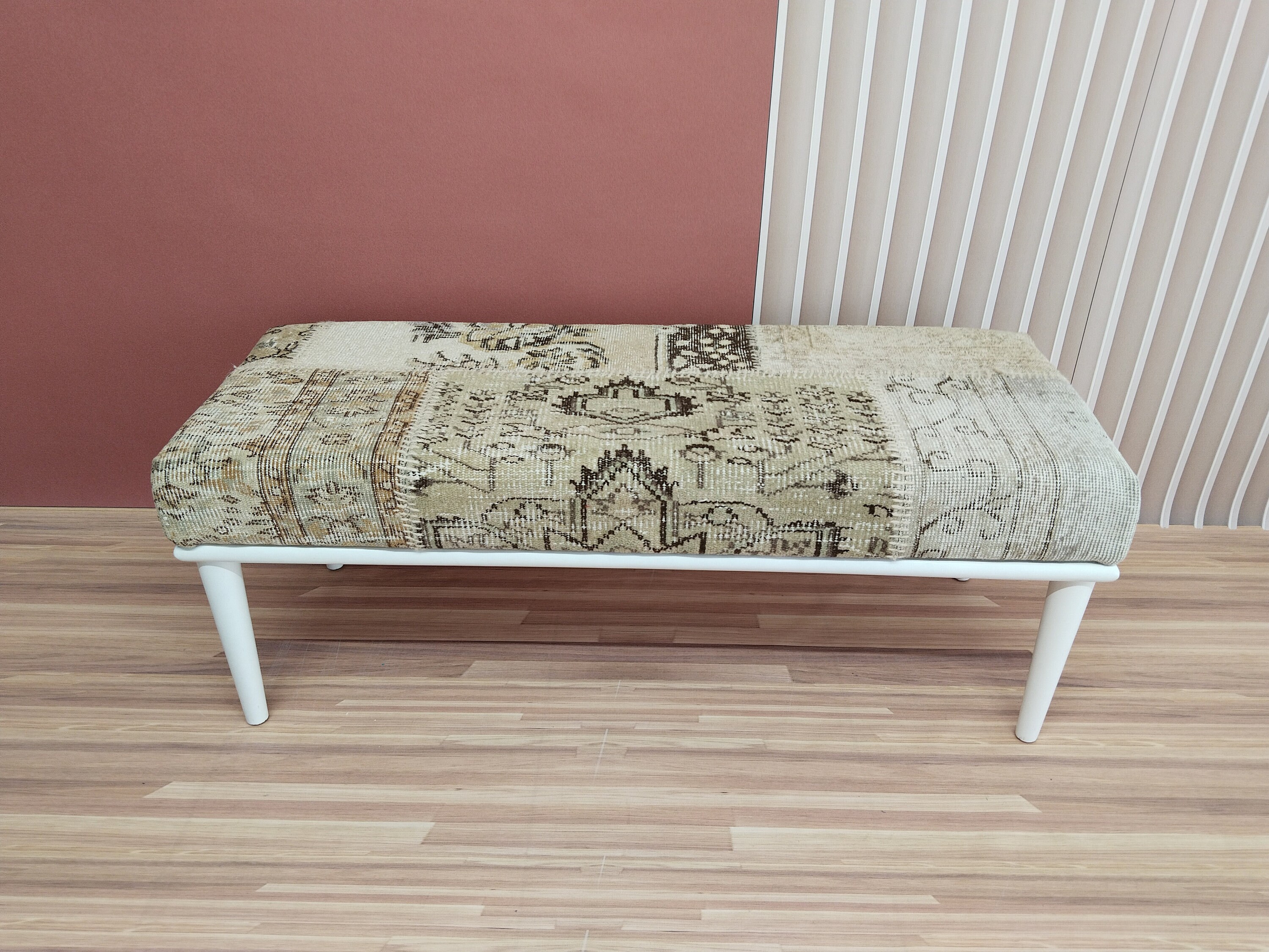 Green Turkish Rug Bench, Handmade Ottoman Bench, Dining Bench, Wood ...