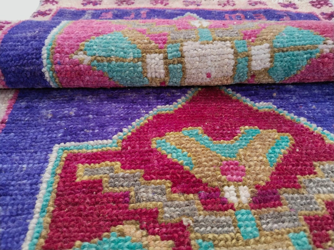 Vintage Rug, Handmade Rug, Small Violet Rug, Artisanal Bedroom Rug ...