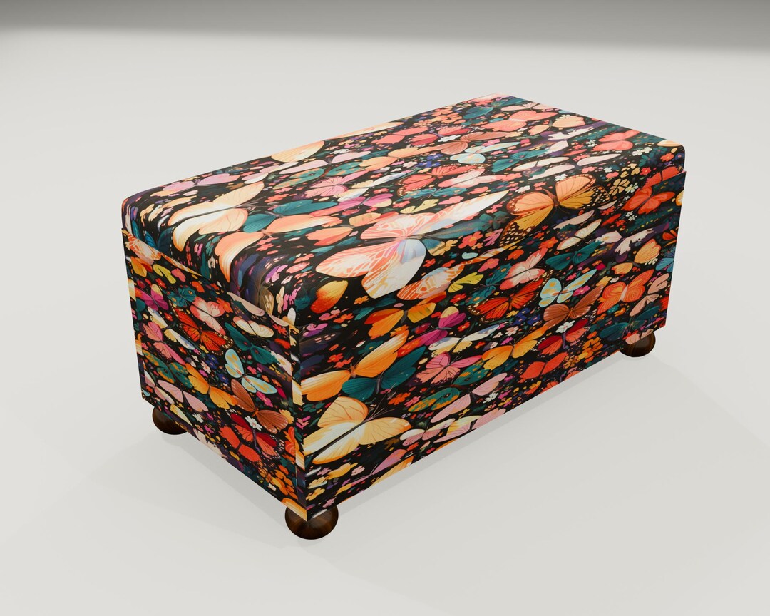 Butterfly Design Bench, Colorful Bench, Housewarming Bench, Storage ...