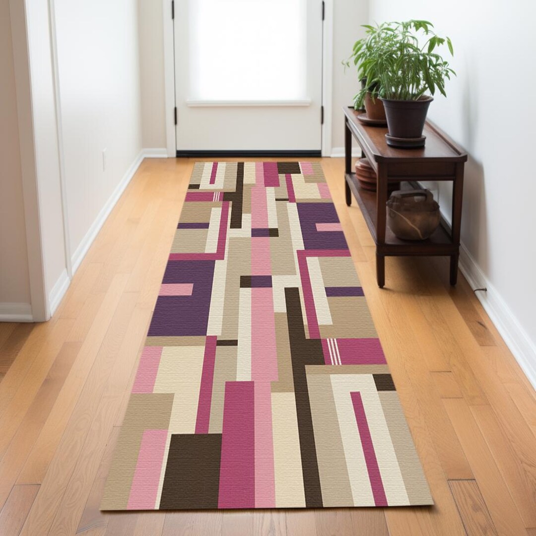Purple Pink Abstract Rug, Geometric Bauhaus Pattern, Contemporary Floor ...